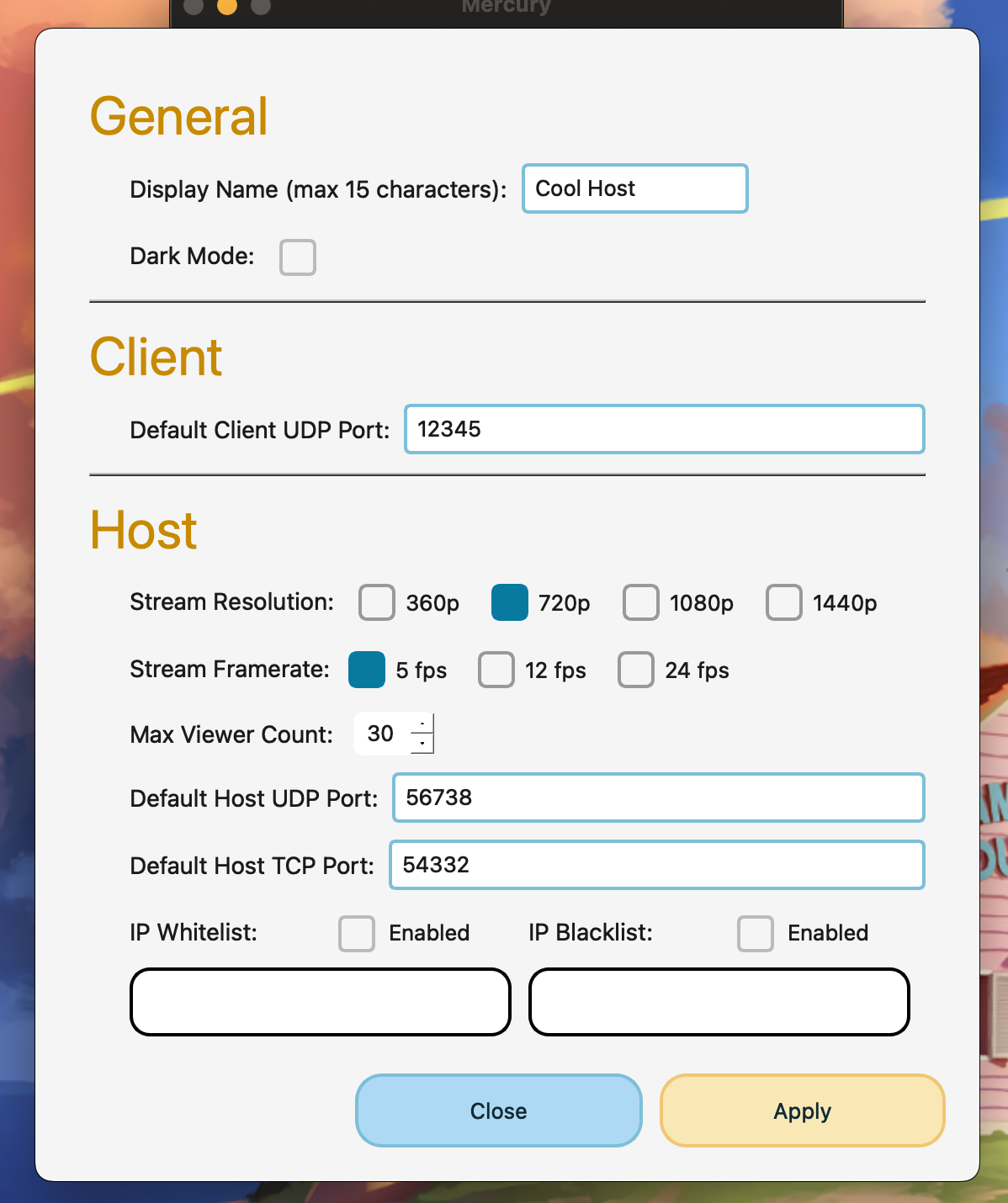 Settings | Mercury Docs