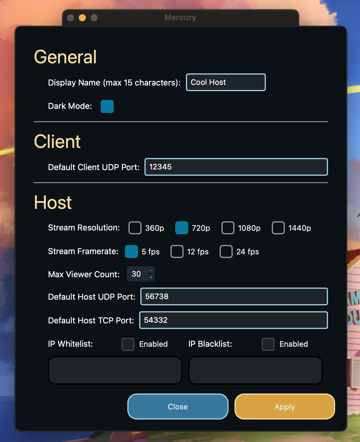 Settings | Mercury Docs